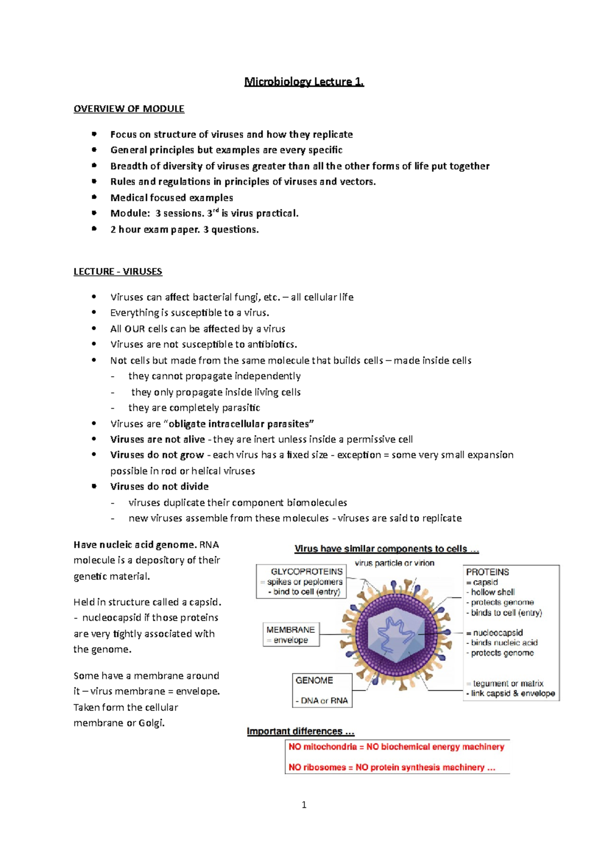 Microbiology Lectures 1-3 - OVERVIEW OF MODULE Focus on structure of ...