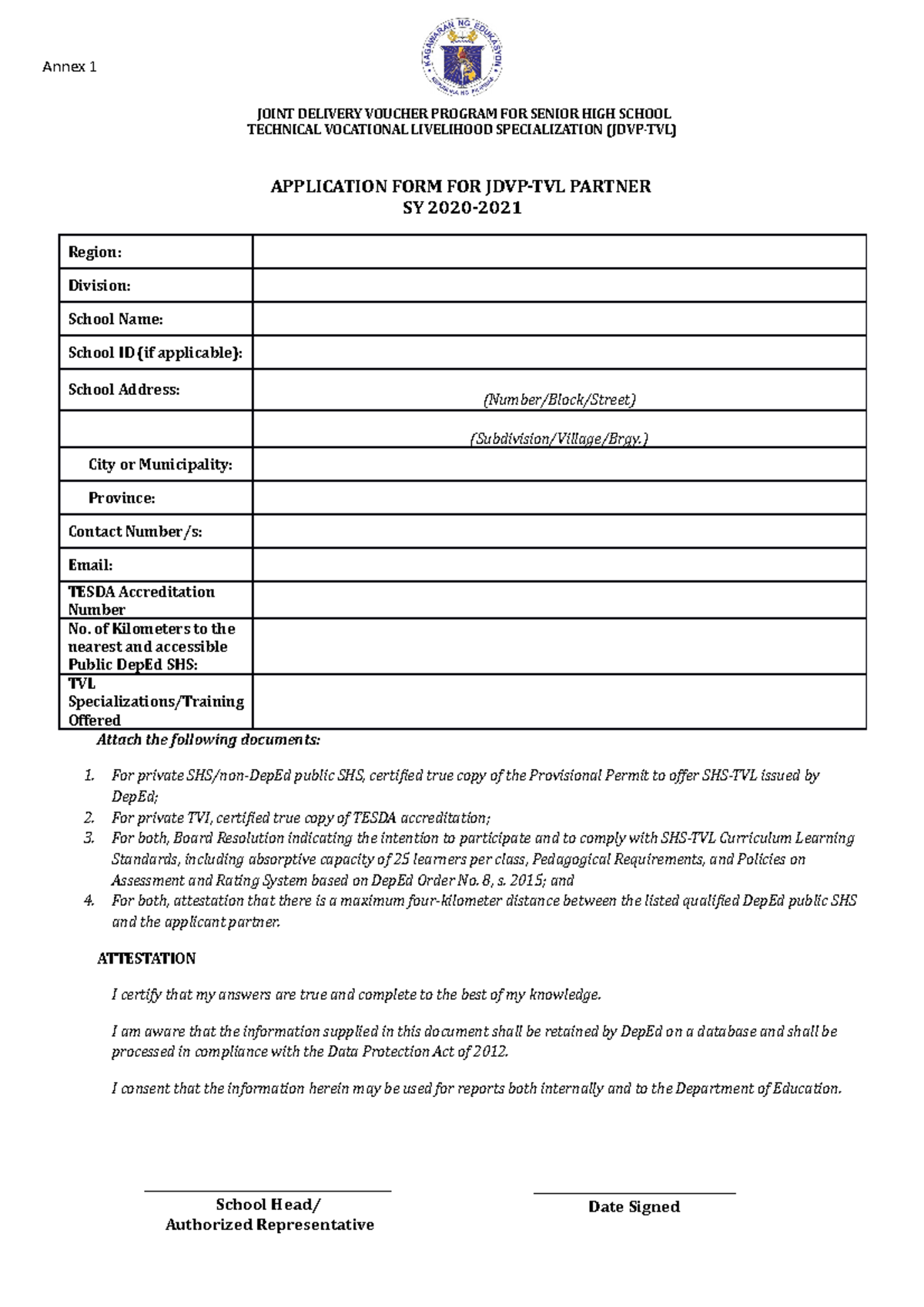 Annex 1 JDVP TVL Application Form 01212020 - Annex 1 JOINT DELIVERY ...