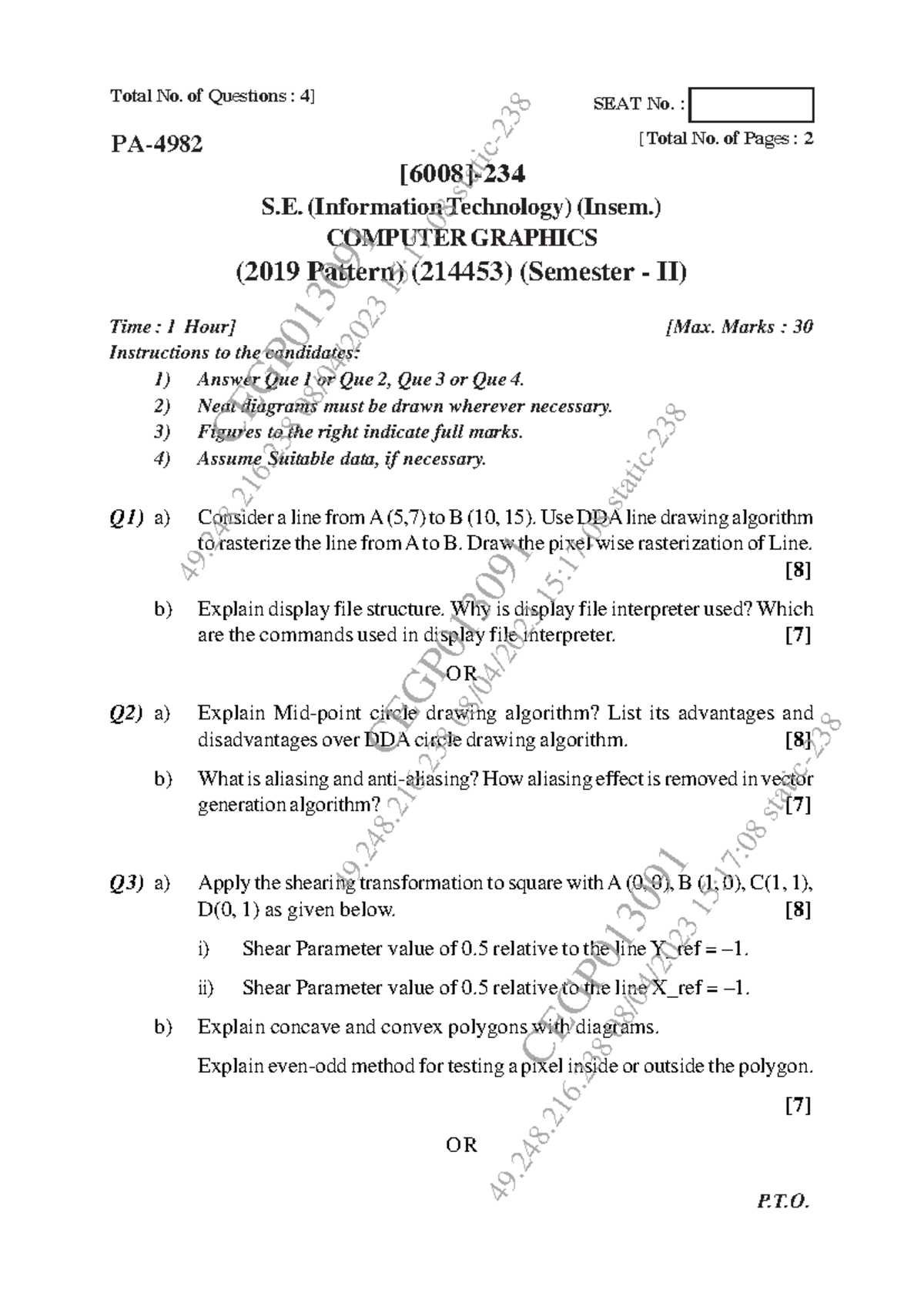 Feb - 2023 cg insem - Q1) a) Consider a line from A (5,7) to B (10, 15 ...