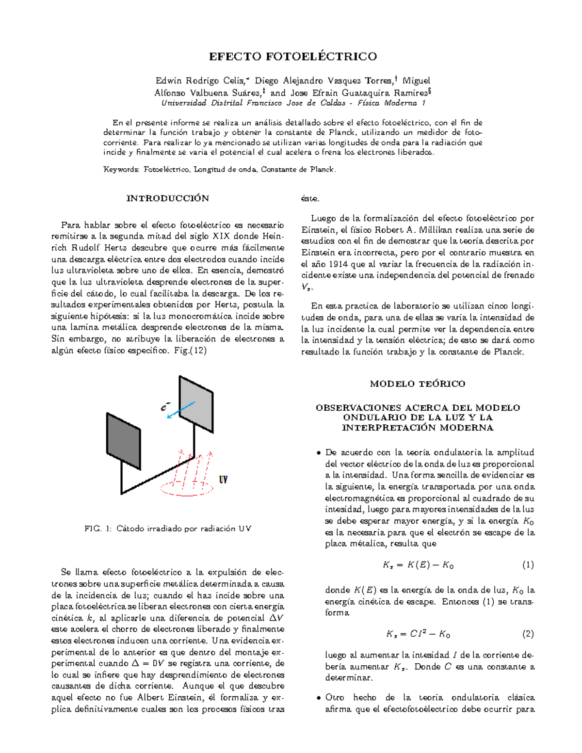 Efecto Fotoelectrico - Informe - EFECTO FOTOEL ́ECTRICO Edwin Rodrigo ...