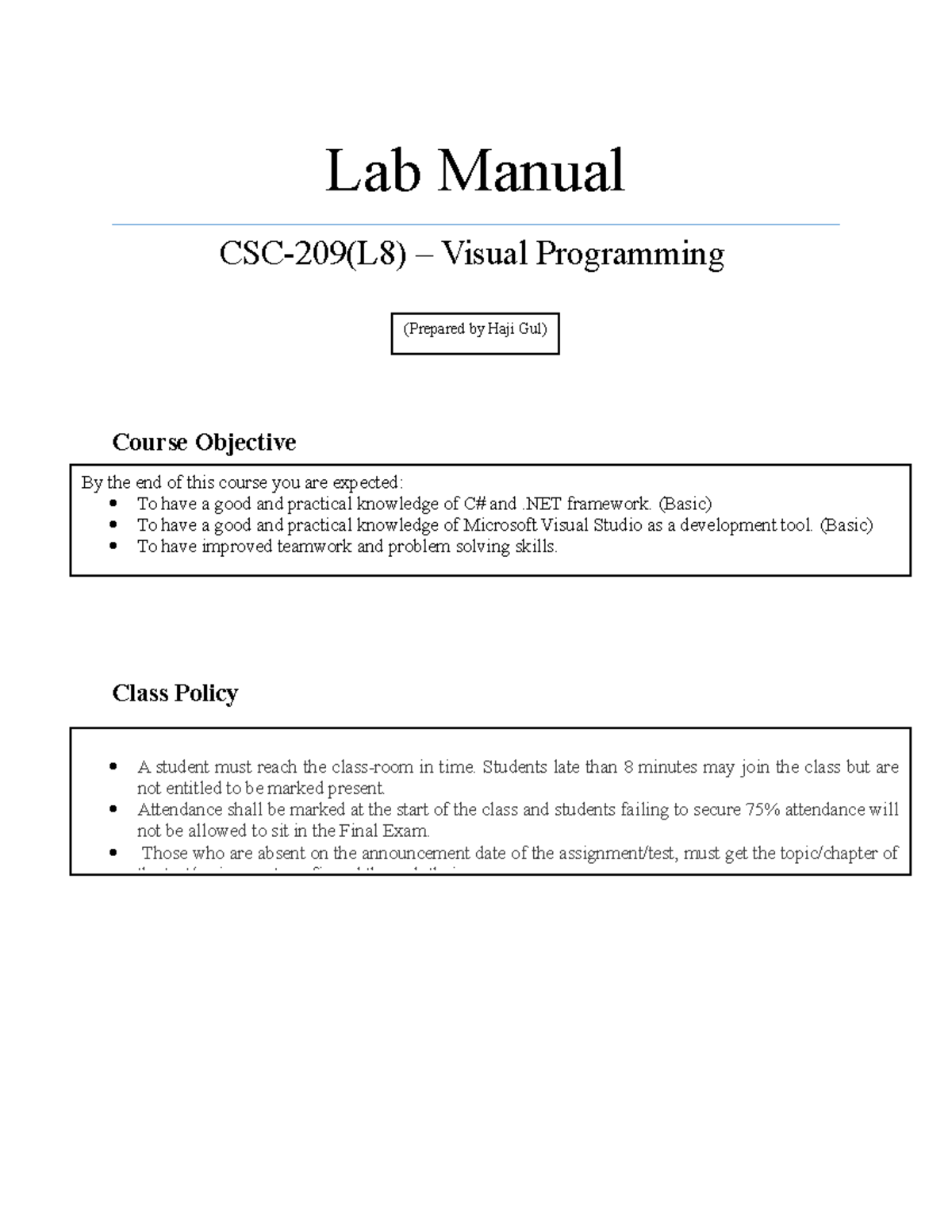 Fe8d1c 8 Lab 8 Manual File Handling Lab Manual Csc 209l8 Visual Programming Course 