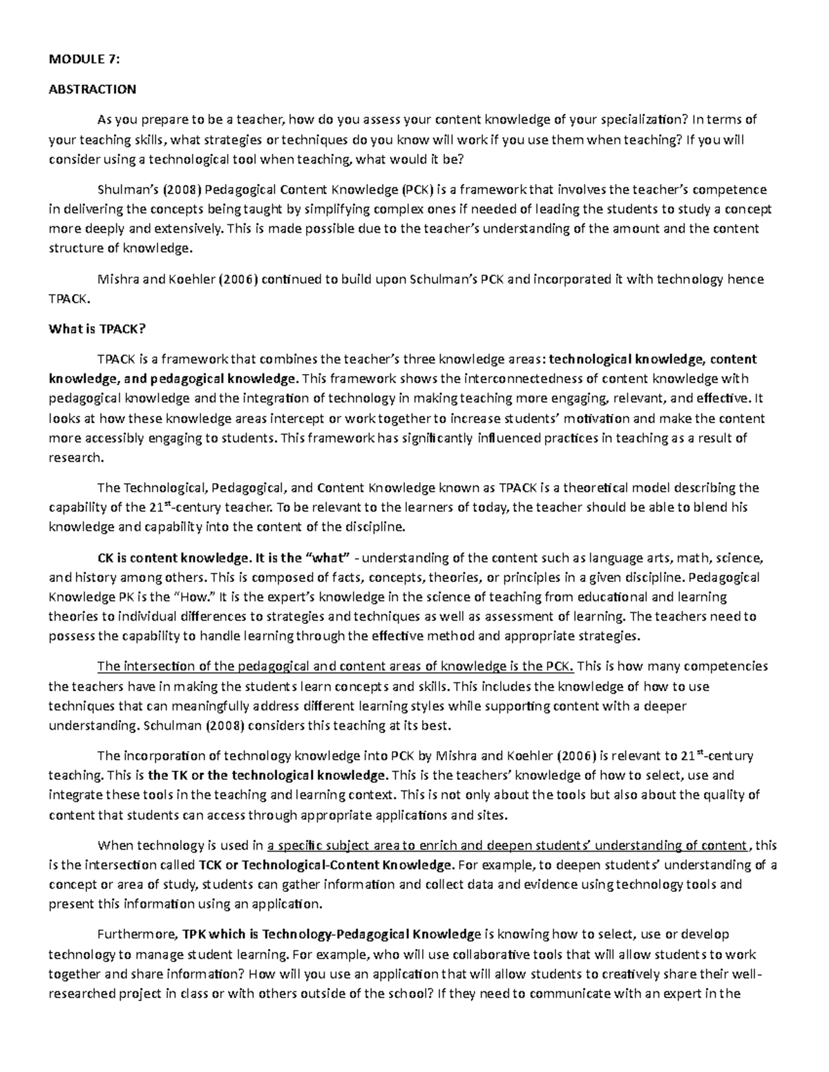 Module 7 - This was prepared by Sir. Pavo Jr. - MODULE 7: ABSTRACTION As you prepare to be a ...