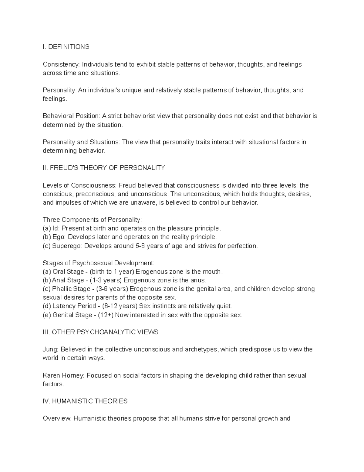 Wk 14 - n/a - I. DEFINITIONS Consistency: Individuals tend to exhibit ...