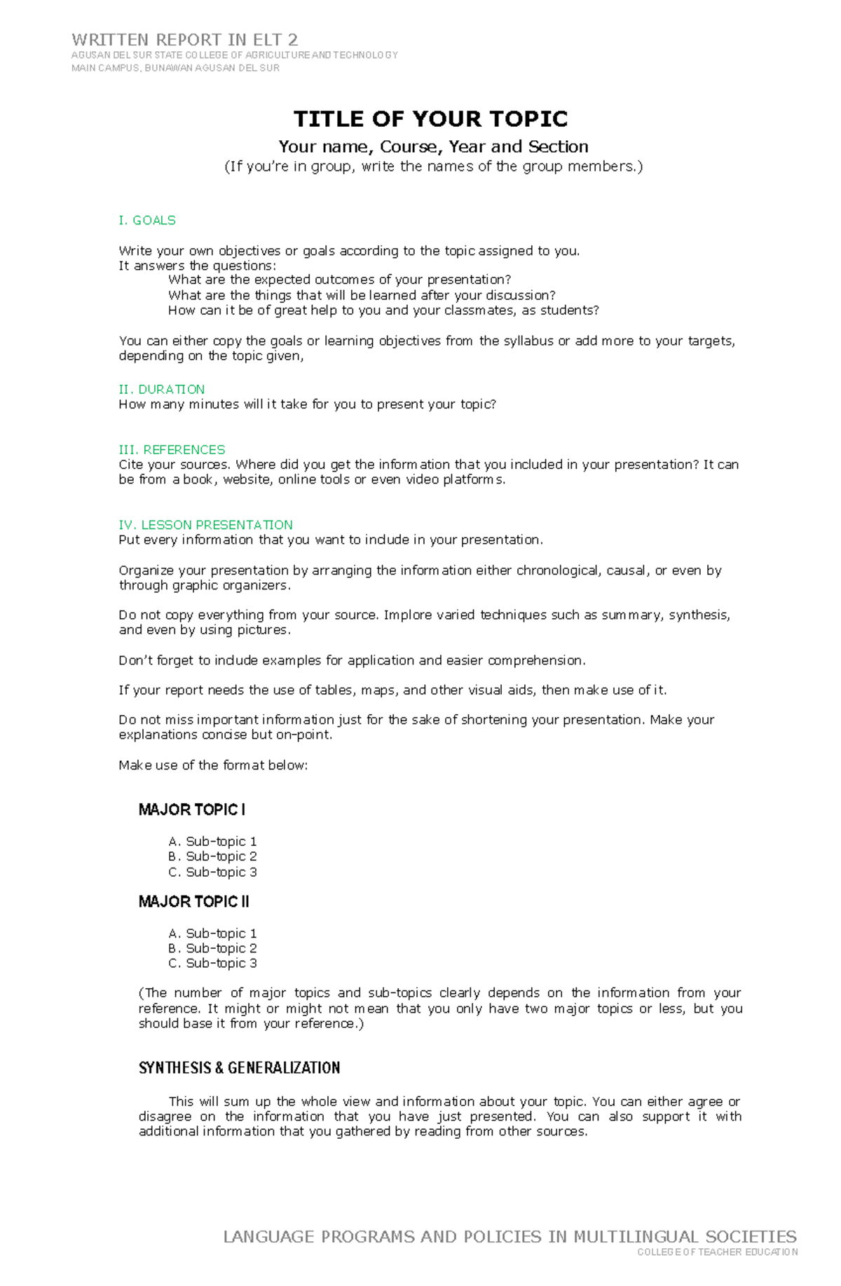 Written Report Format ELT 2 converted - WRITTEN REPORT IN ELT 2 AGUSAN ...