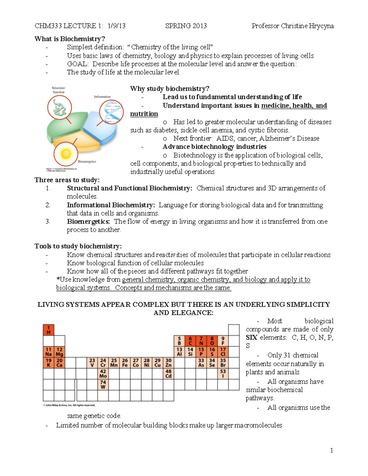Lecture 1 Introduction to Biochemistry - What is Biochemistry ...