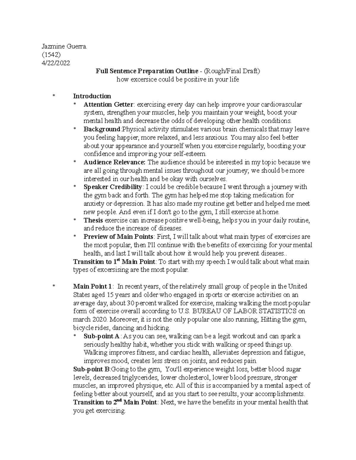 Jazmine Guera Informative Speech Outline - Jazmine Guerra. (1542) 4/22 ...