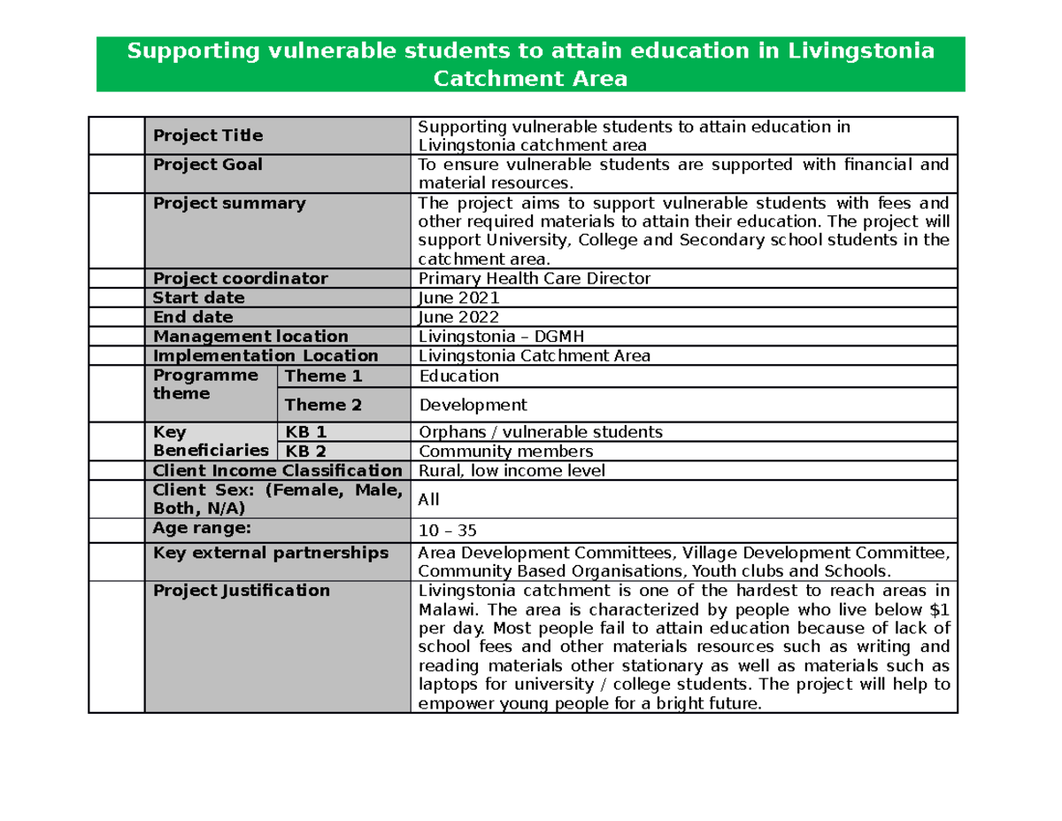 2. The Education Project Proposal - DGMH 2021 - Supporting vulnerable ...