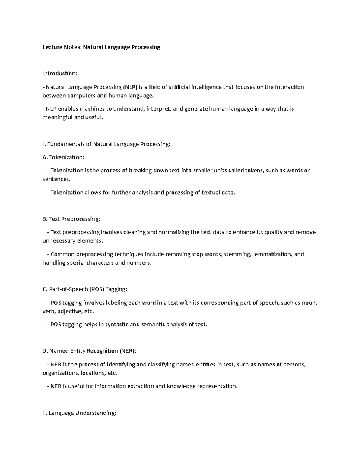 Lecture Notes: Natural Language Processing - Lecture Notes: Natural ...