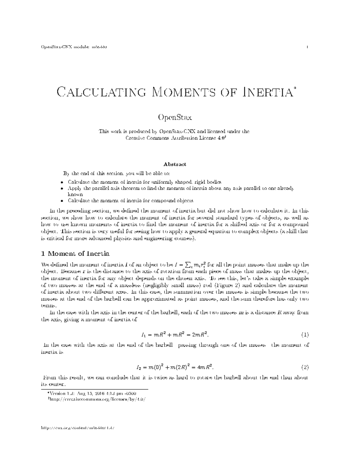 Calculating moments of inertia 3 - Calculating Moments of Inertia * OpenStax Thisworkispro ...