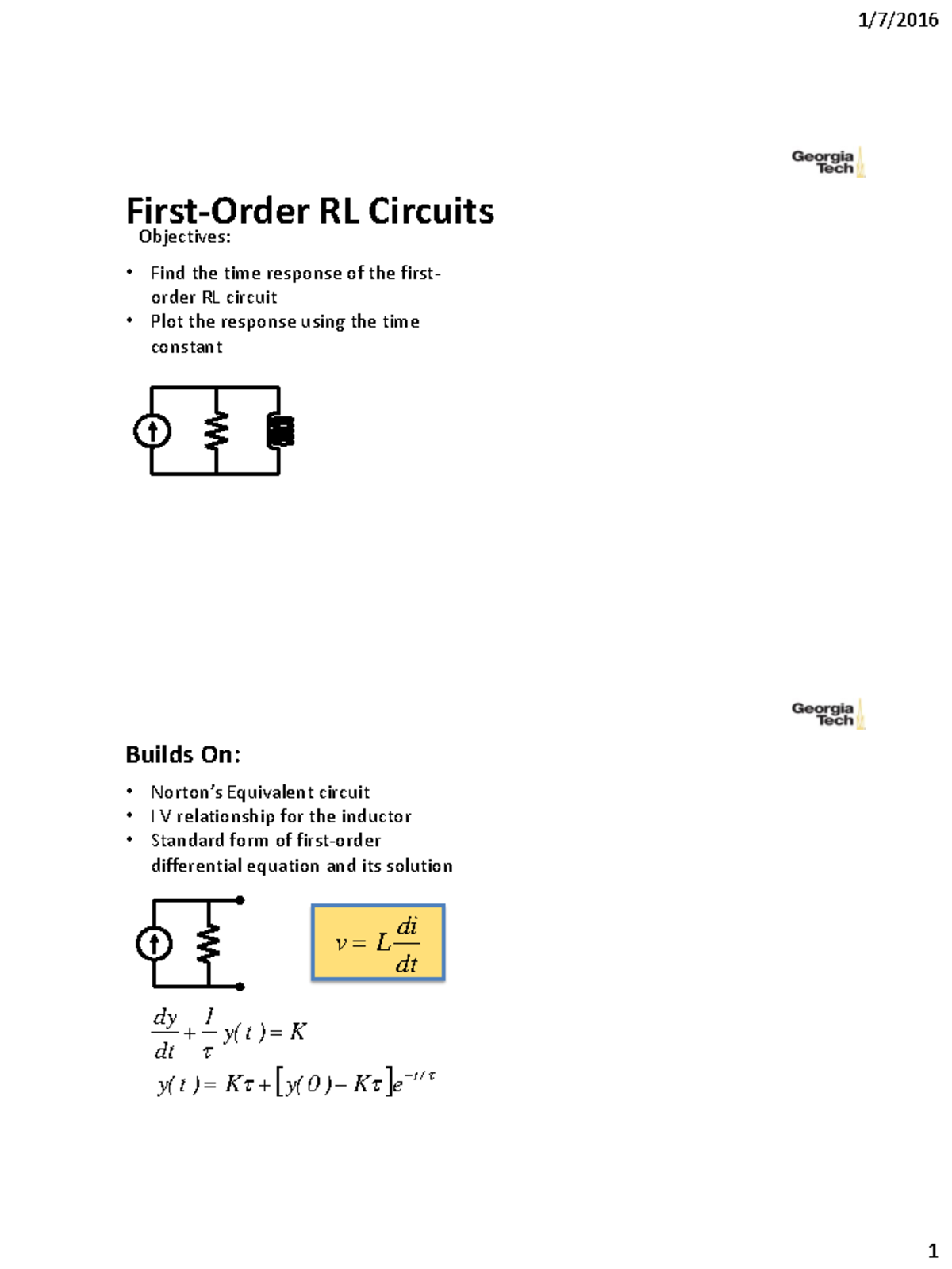 LC1 M3Lesson 12 - LC1 M2lesson 11 - • Find the time response of the first- order RL circuit ...