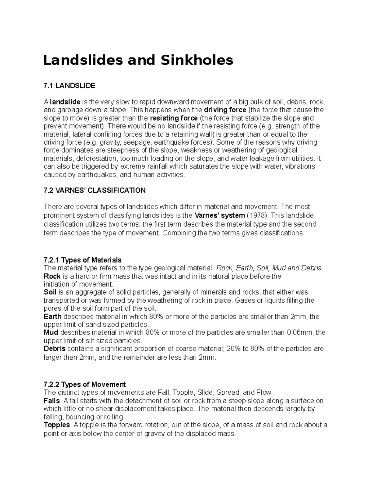 Landslides-and-Sinkholes - Landslides and Sinkholes 7 LANDSLIDE A ...