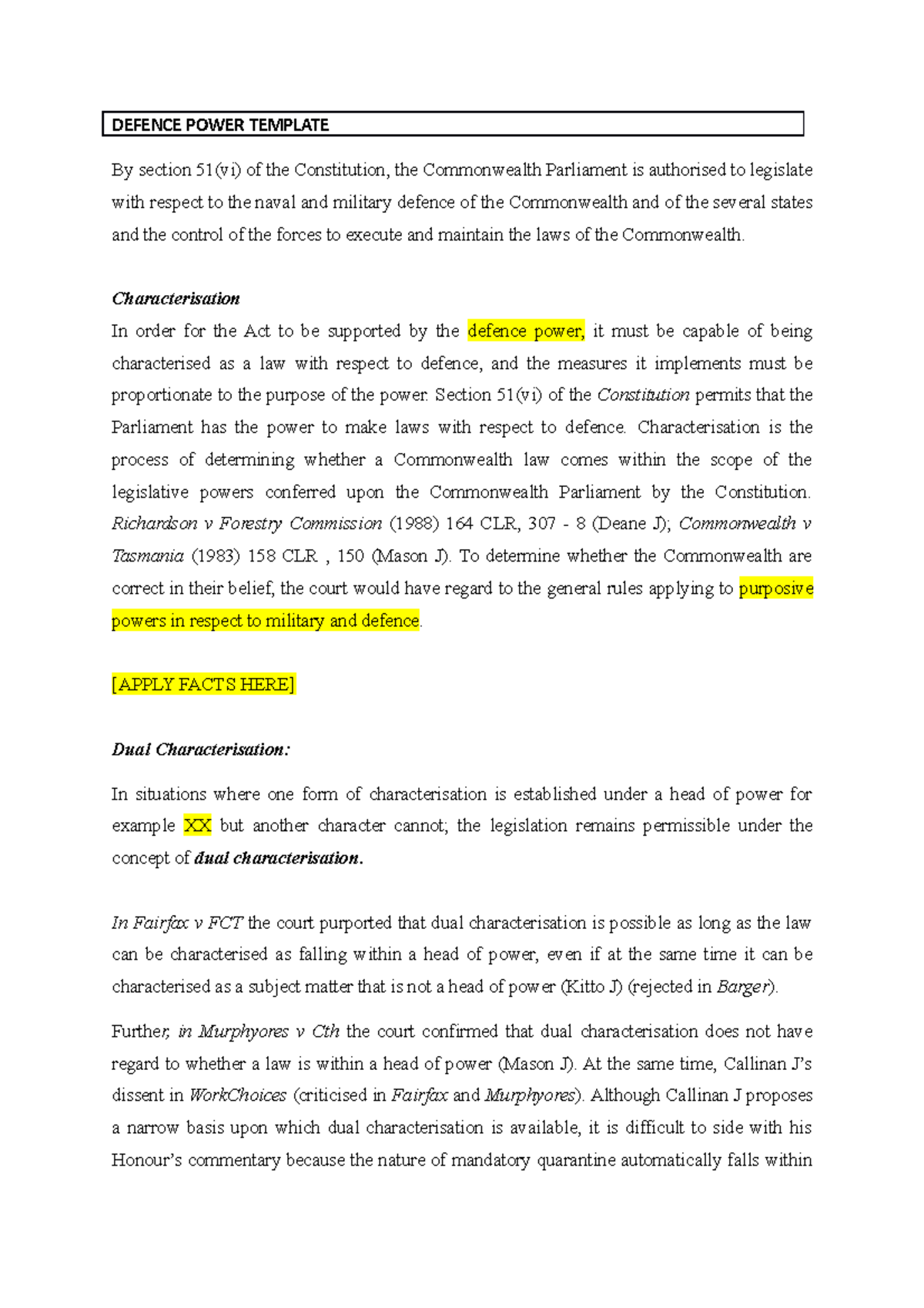 Defence Power Template - 200009 - UWS - Studocu