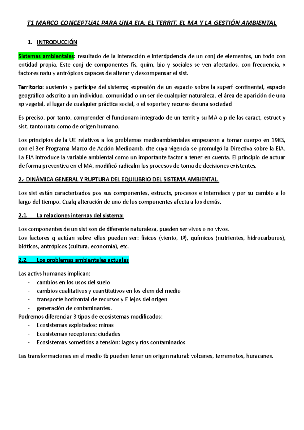 Resumen completo de eia II asignatura grado - T1 MARCO CONCEPTUAL PARA UNA EIA: EL TERRIT, EL MA ...