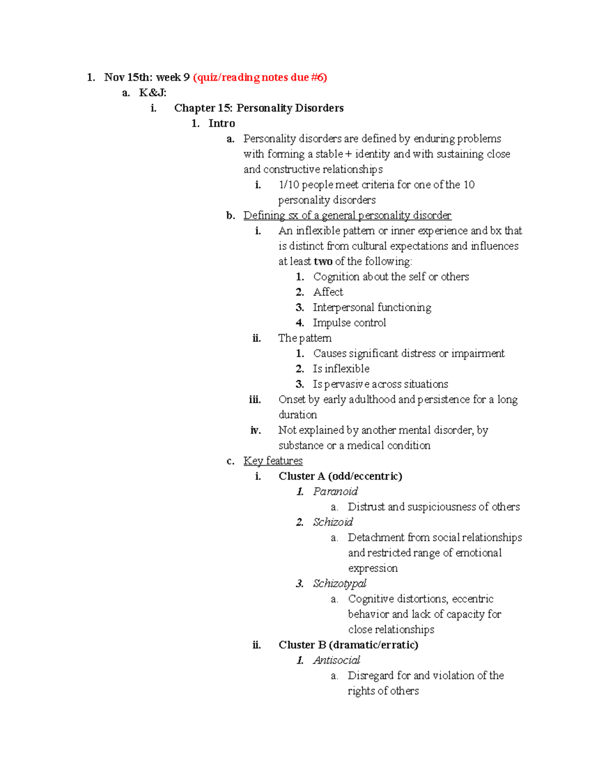318 readings w9,10 - outline study guide - Nov 15th: week 9 (quiz ...