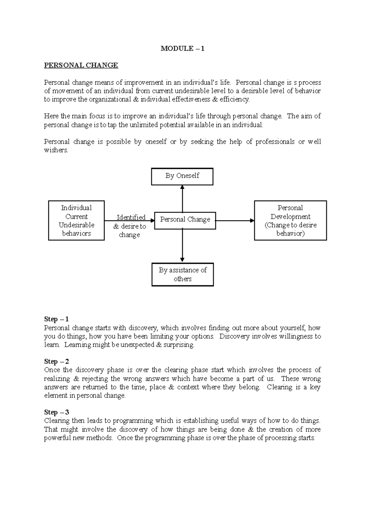 Module-1 - Lecture notes 1,2,3,4 - MODULE – 1 PERSONAL CHANGE Personal ...