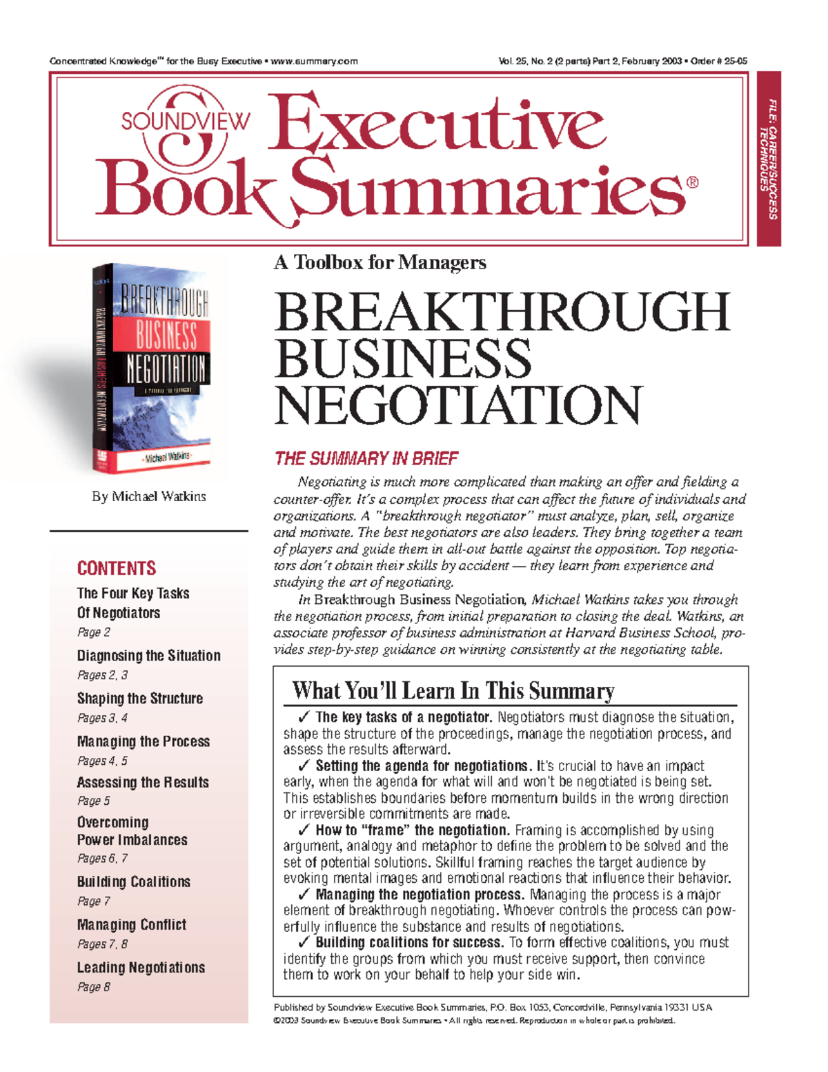 Breakthrough Business Negotiation Summary - Concentrated for the Busy ...
