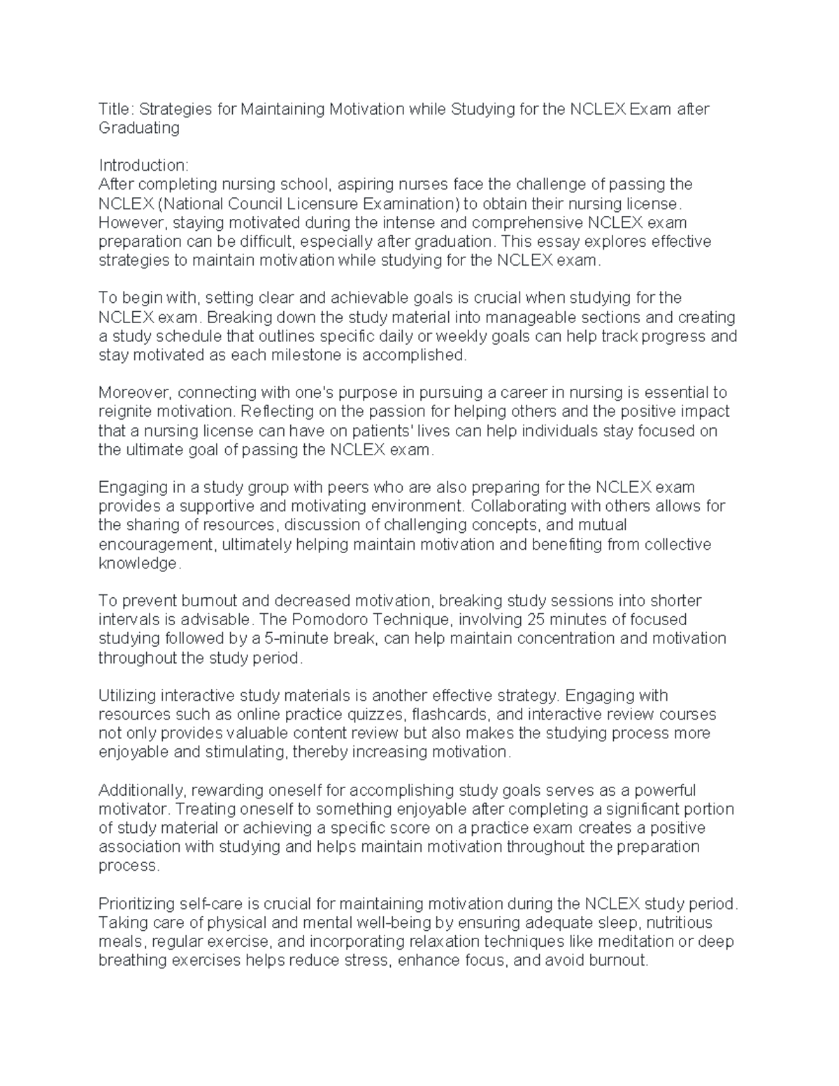 Title - notes - Title: Strategies for Maintaining Motivation while ...