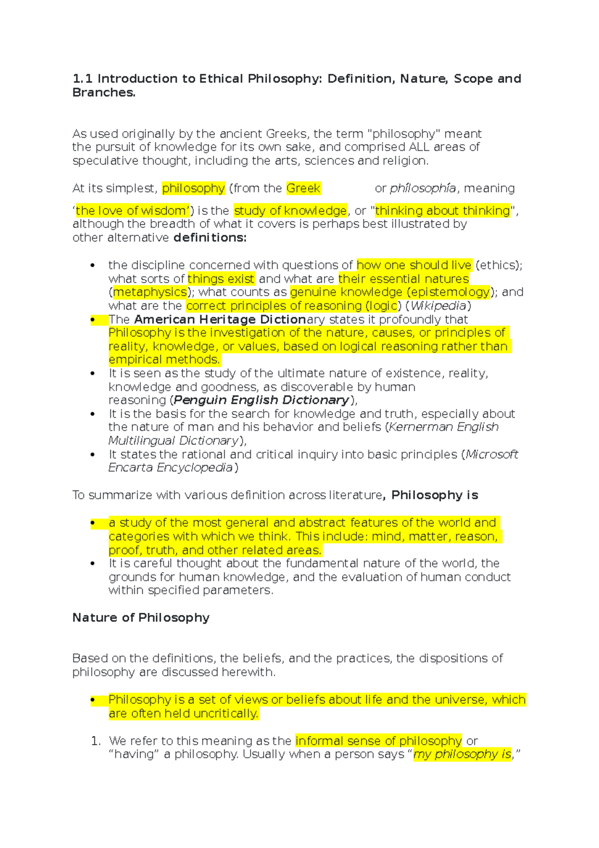 MOD 1 PFE - 1 Introduction to Ethical Philosophy: Definition, Nature ...