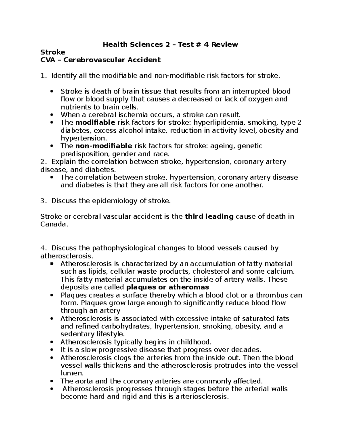 Health Sciences 2 - Test# 4 Review - Health Sciences 2 – Test # 4 ...