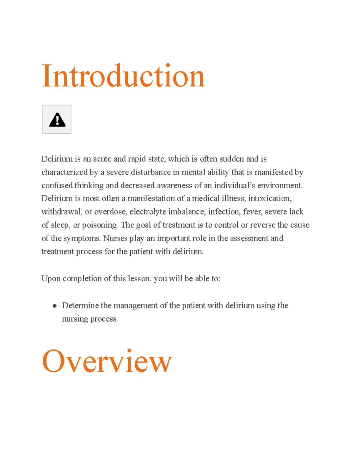 Delerium Sherpath Lessons Week 3 - Introduction Delirium is an acute ...