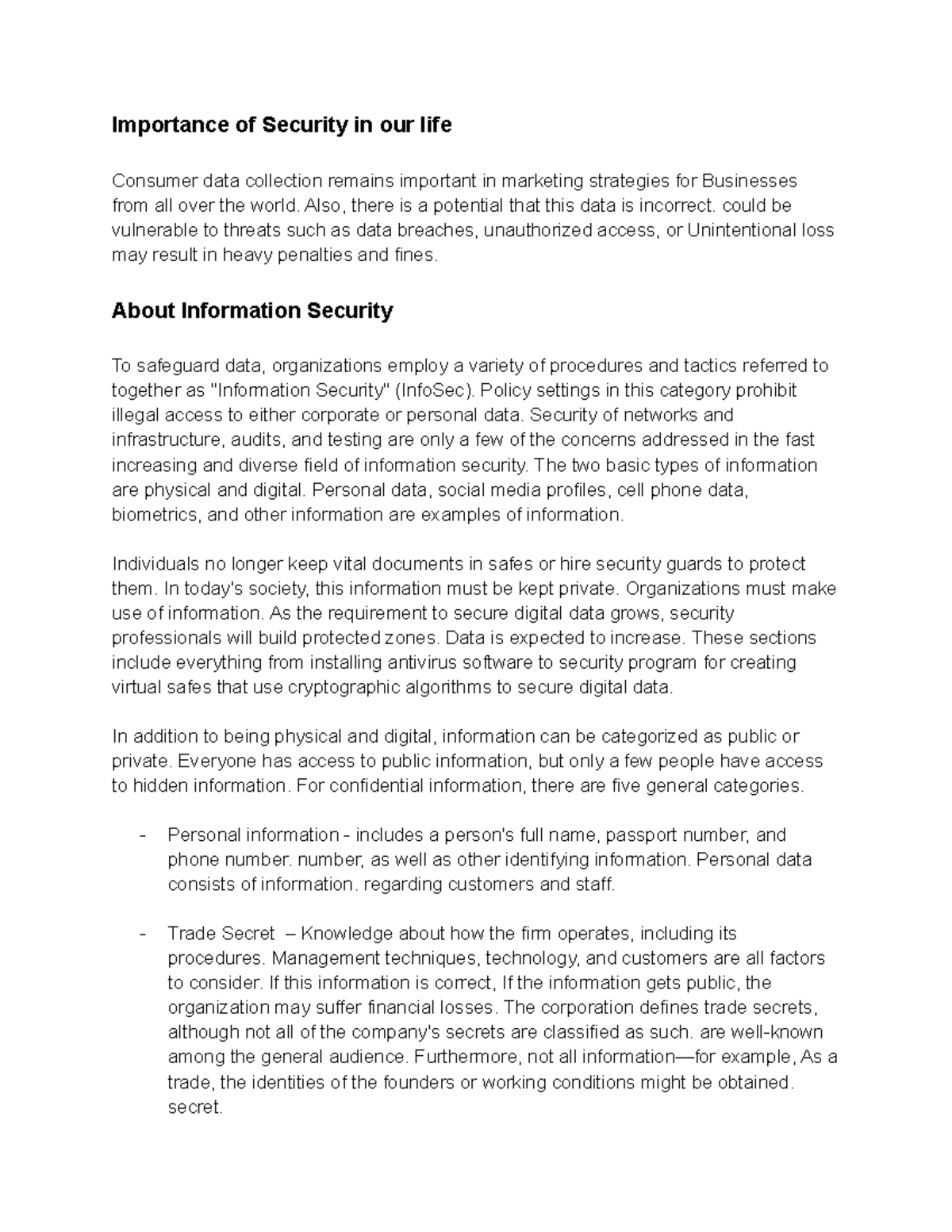 Importance of Security in our life - Importance of Security in our life ...