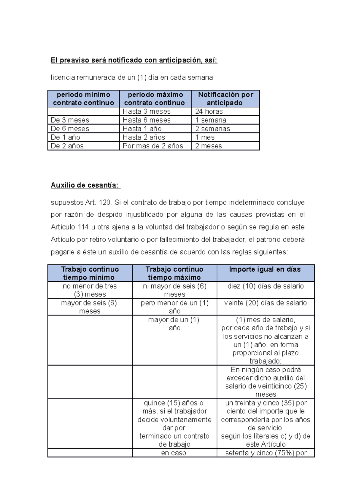 Calculo preaviso y casantia - El preaviso será notificado con ...