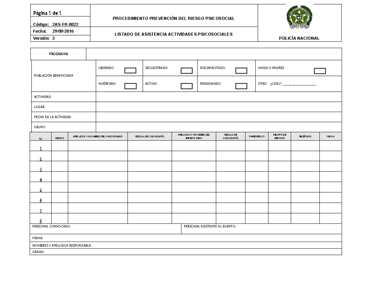 Planilla - kfkfkfkf - Página 1 de 1 PROCEDIMIENTO PREVENCIÓN DEL RIESGO ...