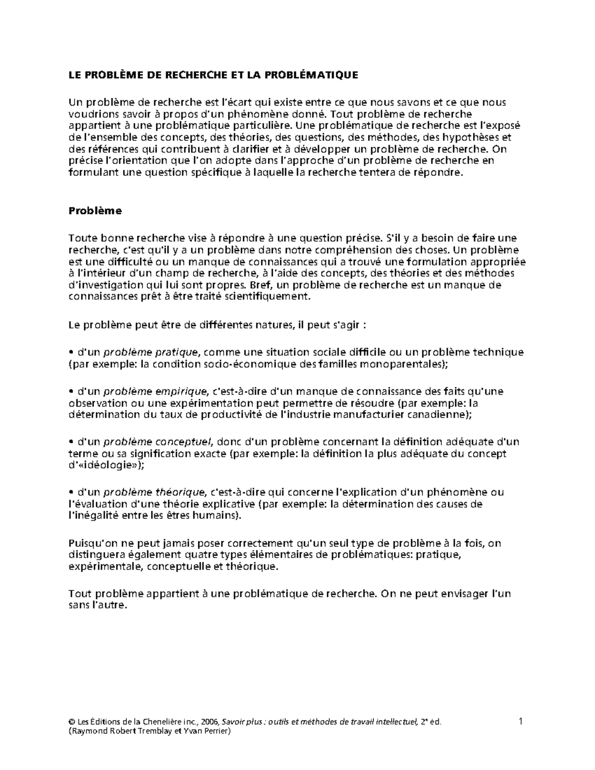 Le probleme et la problematique - © Les Éditions de la Chenelière inc ...