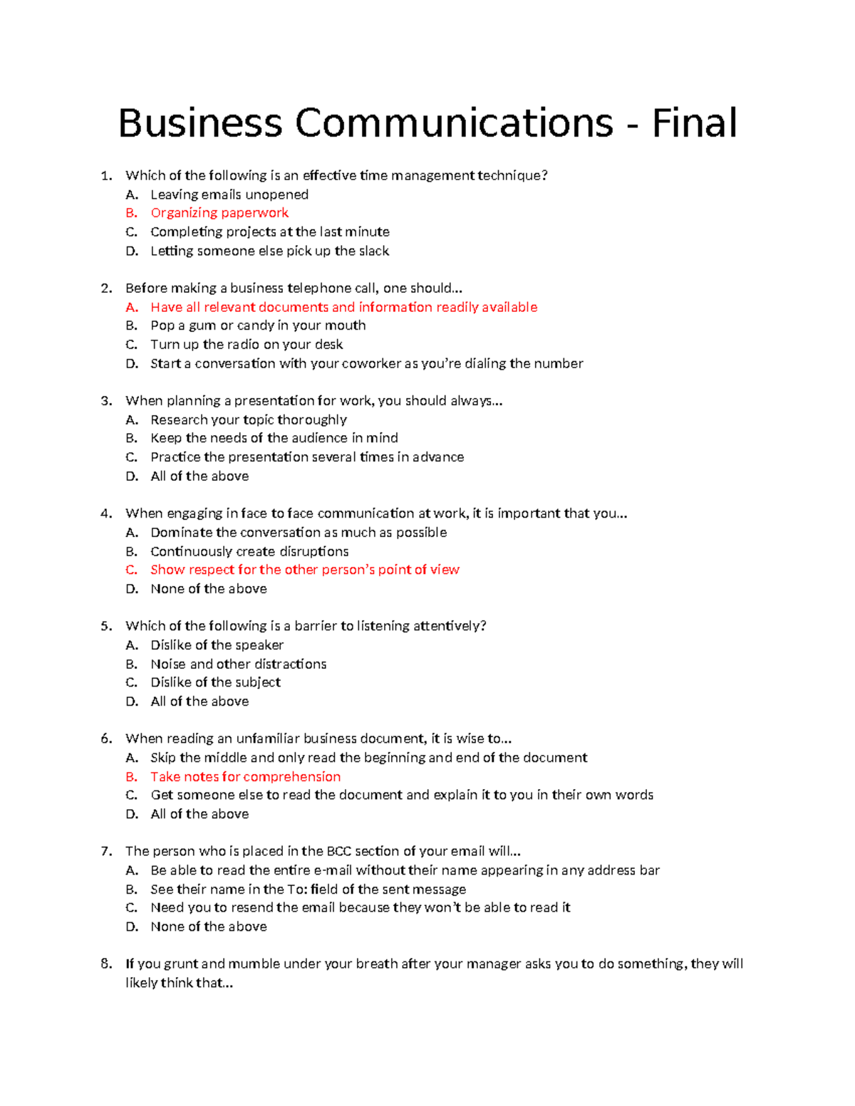 Business Commnications Final Exam v1 - Students - Business ...