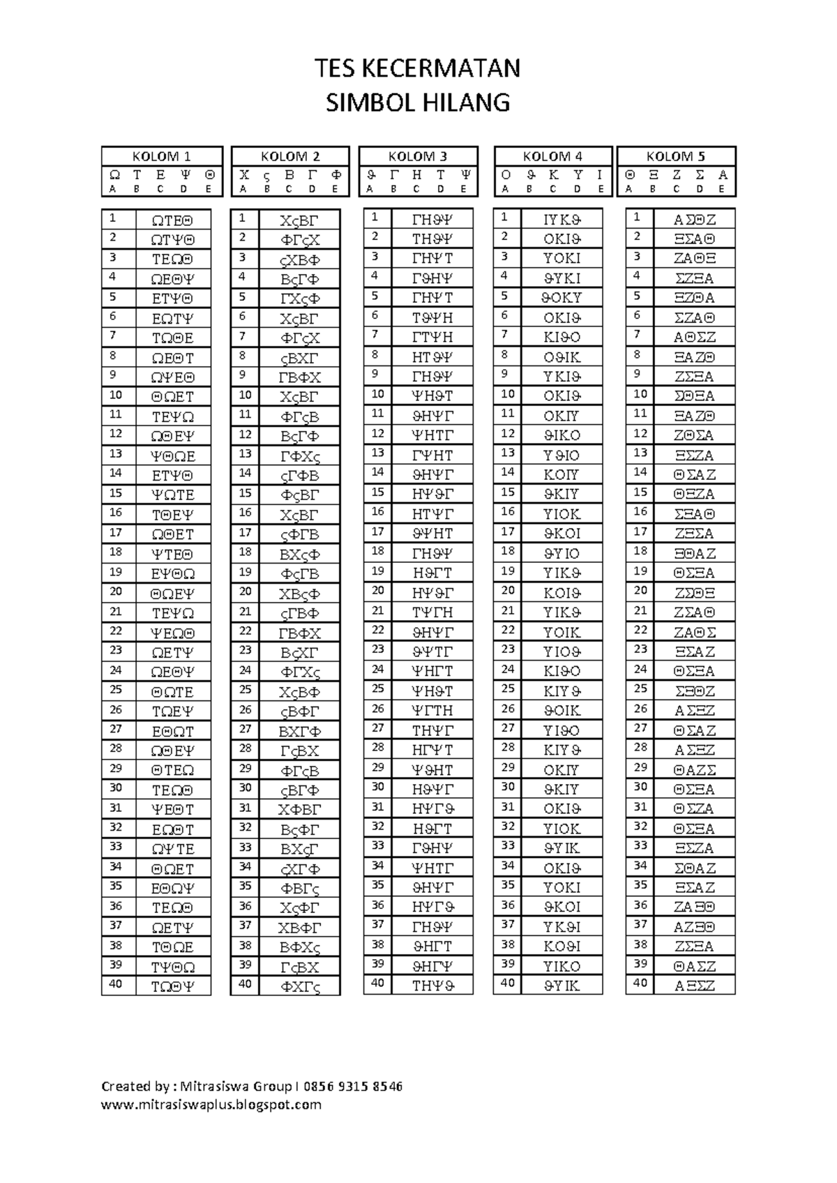 10. Tes Kecermatan - Simbol Hilang - TES KECERMATAN SIMBOL HILANG ...