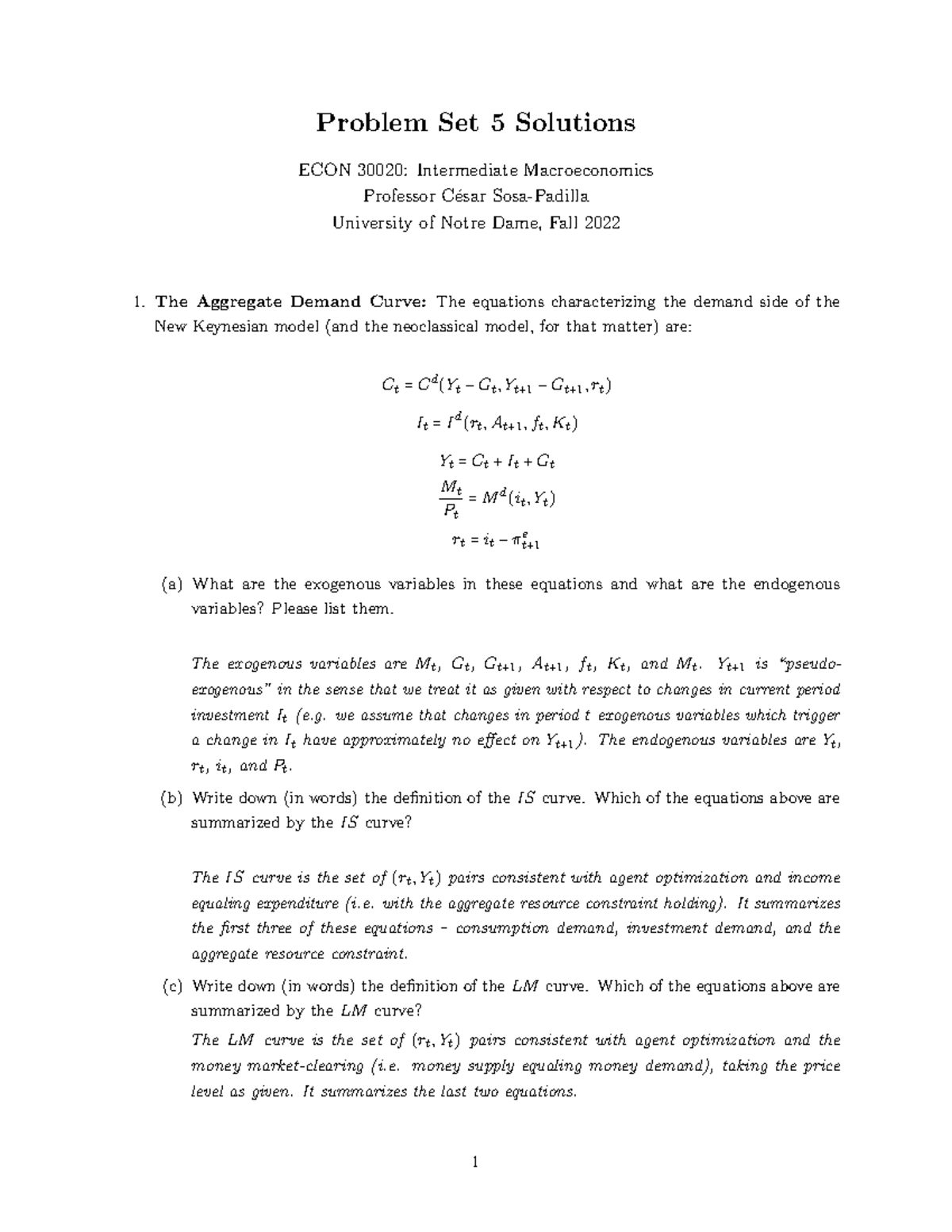 Ps5 Im Solutions Econ 30020 With Professor Cesar Sosa Padilla Problem Set 5 Solutions Econ