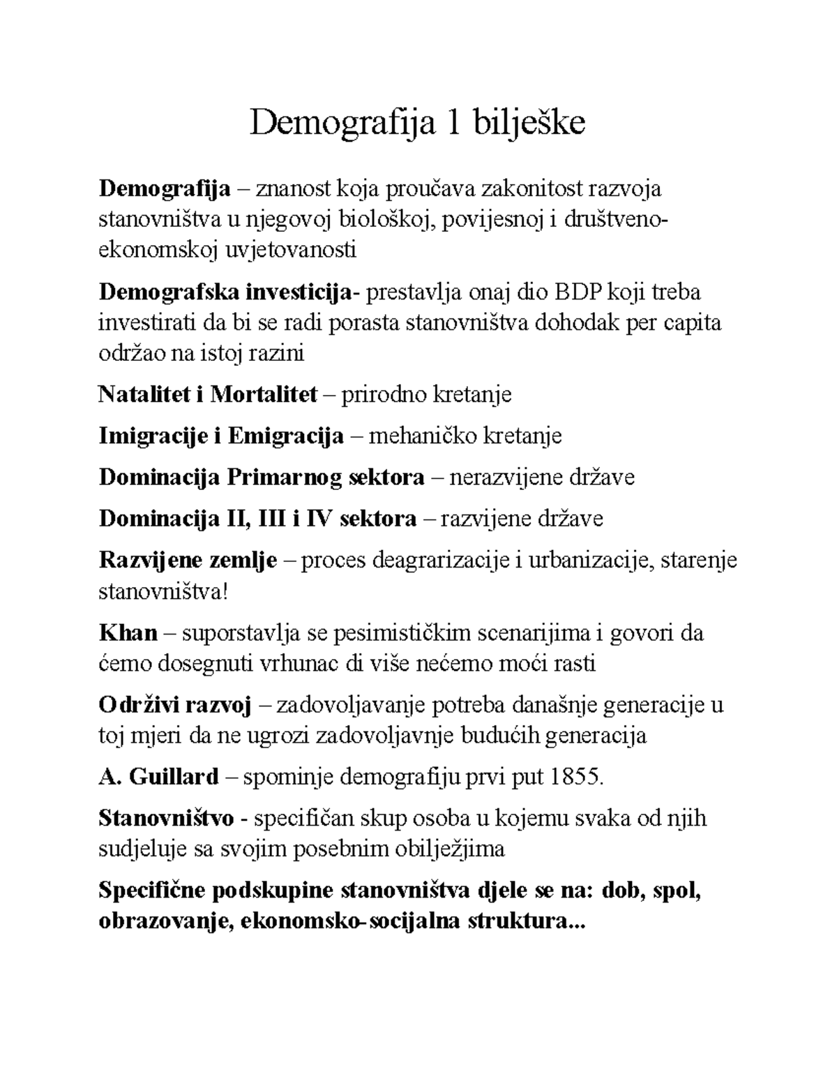 Demografija 1 skripta - Demografija 1 bilješke Demografija – znanost ...