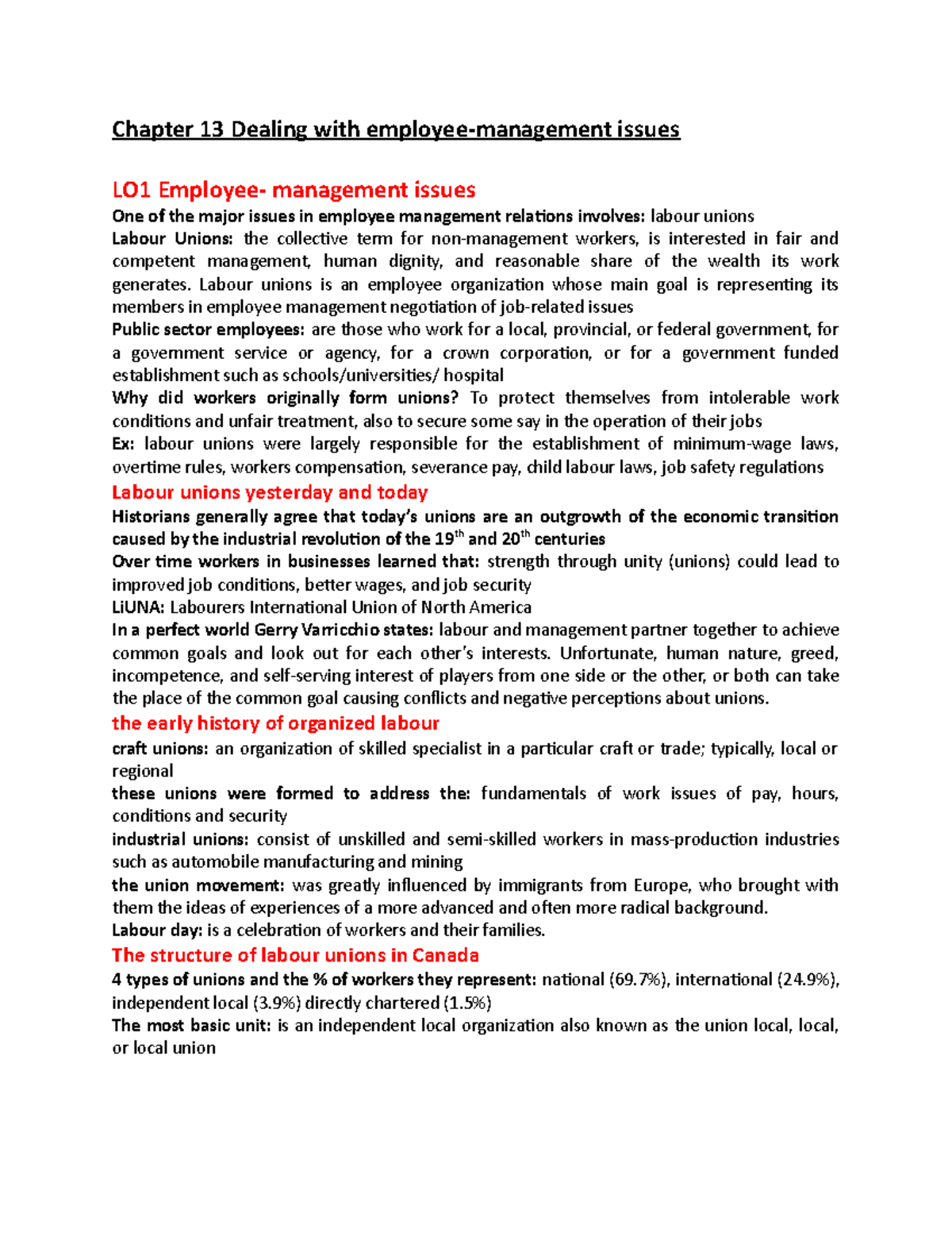 Chapter 13 - Chapter 13 Dealing with employee-management issues LO1 ...
