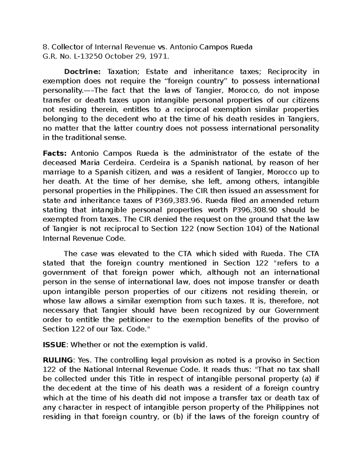 8. Collector vs. Campos Rueda - Collector of Internal Revenue vs ...