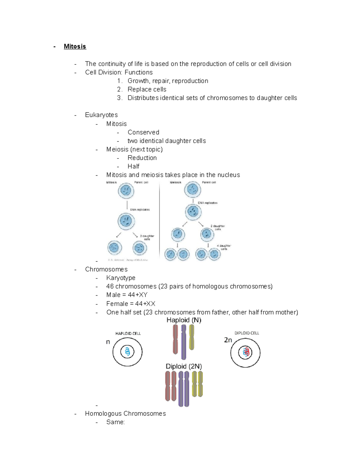 Unit 4 - Lecture notes all - Mitosis The continuity of life is based on ...