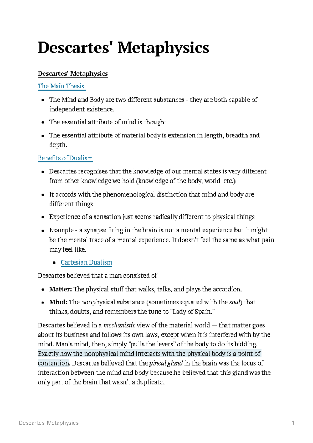 Descartes Metaphysics - brief explanation - Descartes' Metaphysics 1 ...