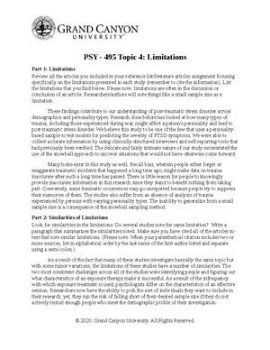 PSY 495 RS T4 Limitations - PSY - 495 Topic 4: Limitations Part 1: Limitations Review all the ...