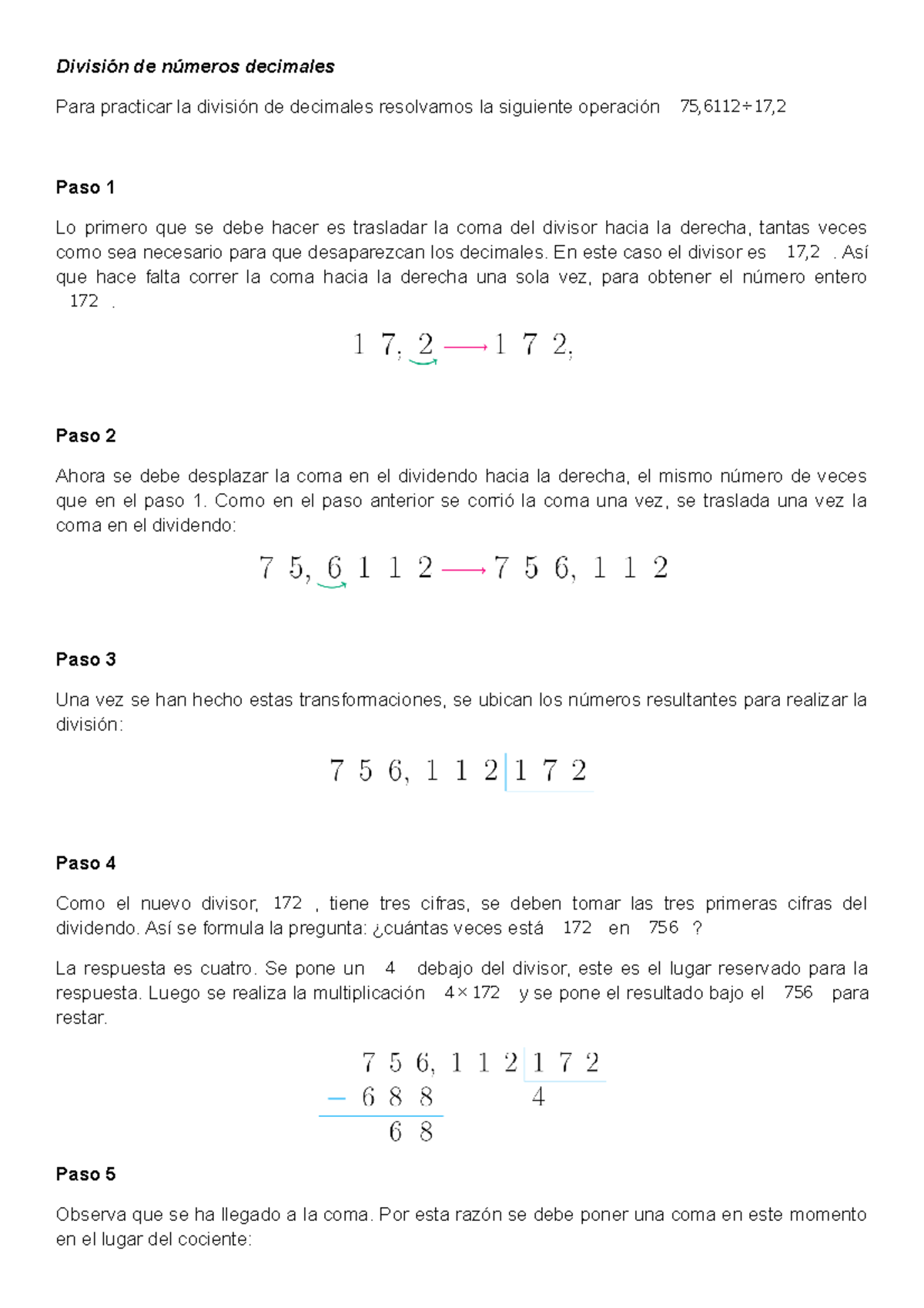 Division de los numeros decimales, como dividiir decimales teniendo ...