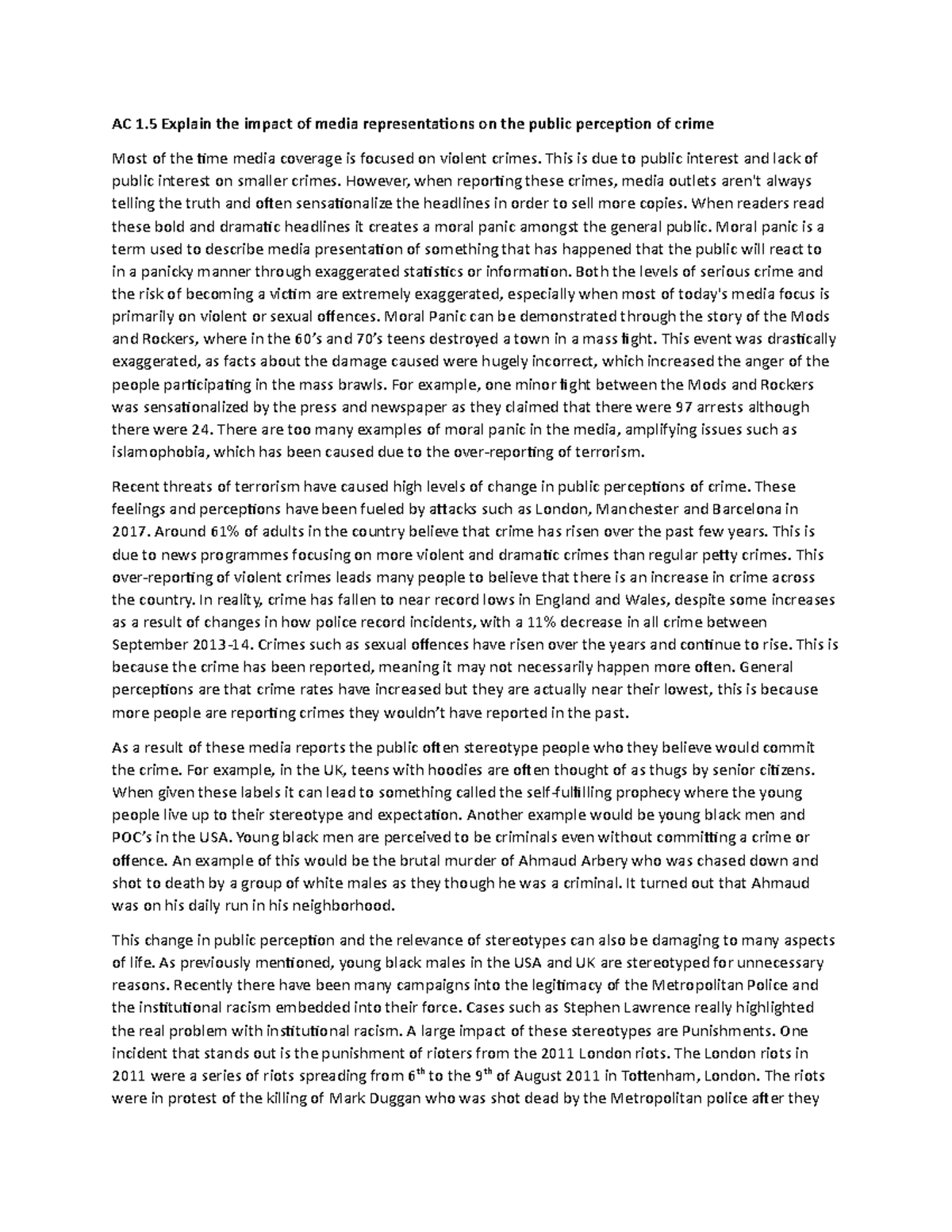 AC1 - wxdxdxdxx - AC 1 Explain the impact of media representations on the public perception of ...