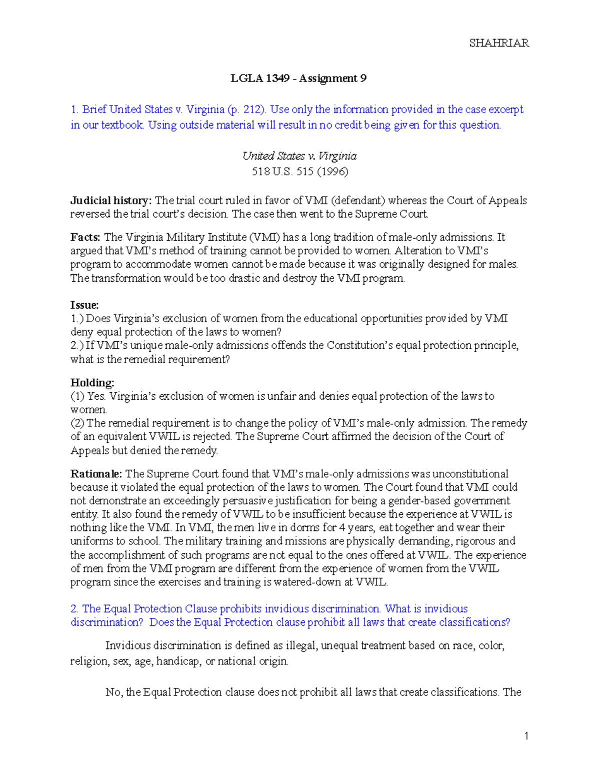 LGLA 1349 - Assignment 9 - SHAHRIAR LGLA 1349 - Assignment 9 Brief ...