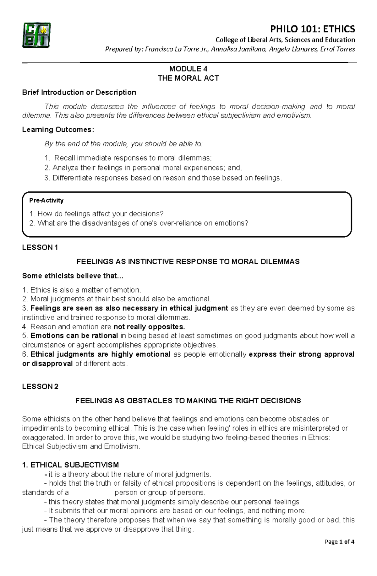 Jyg6cfbfx Philo 101.-Ethics- Module-4 PDF - College of Liberal Arts, Sciences and Education ...