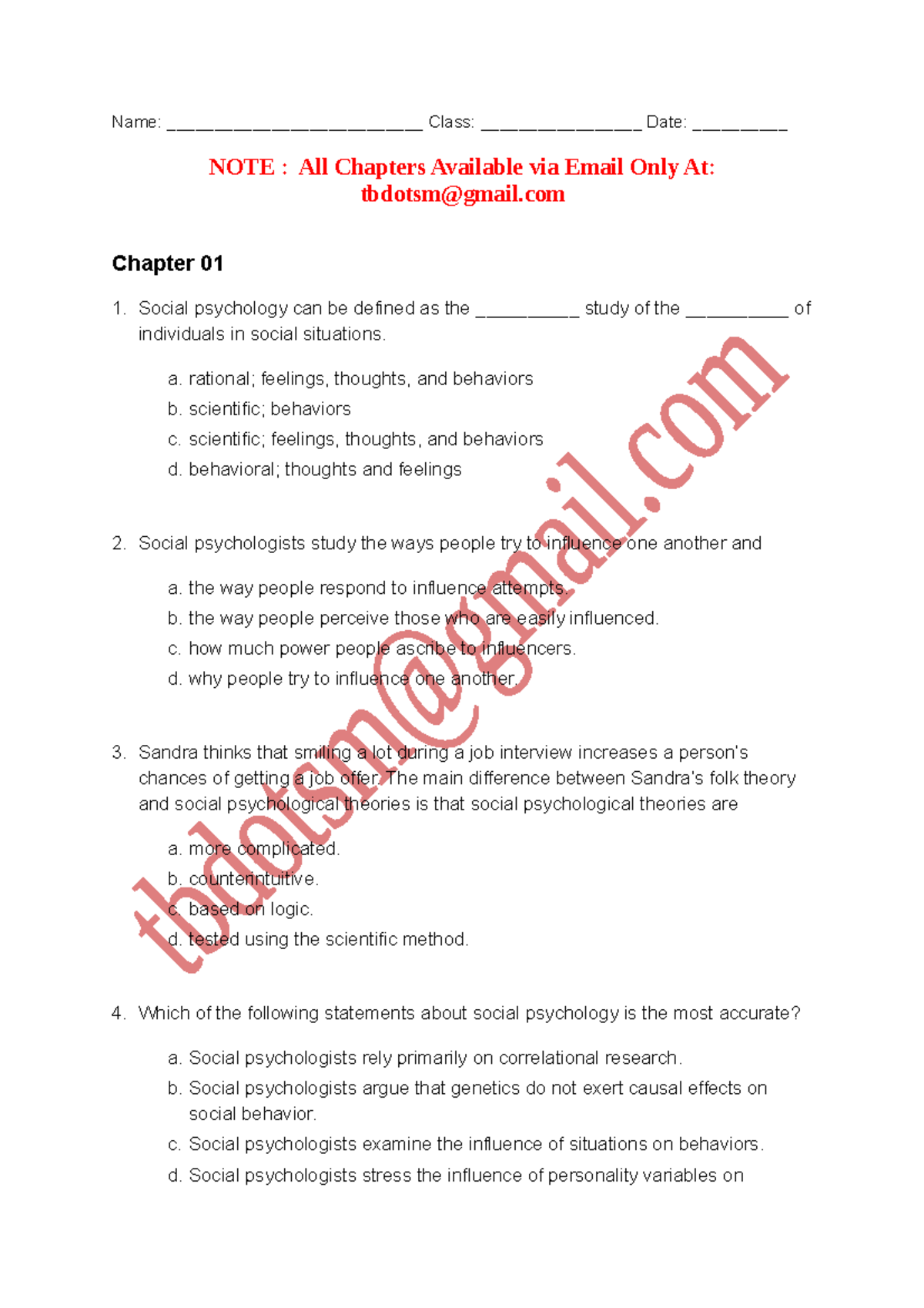 Solutions and Test Bank For Social Psychology 6th Edition by Tom ...