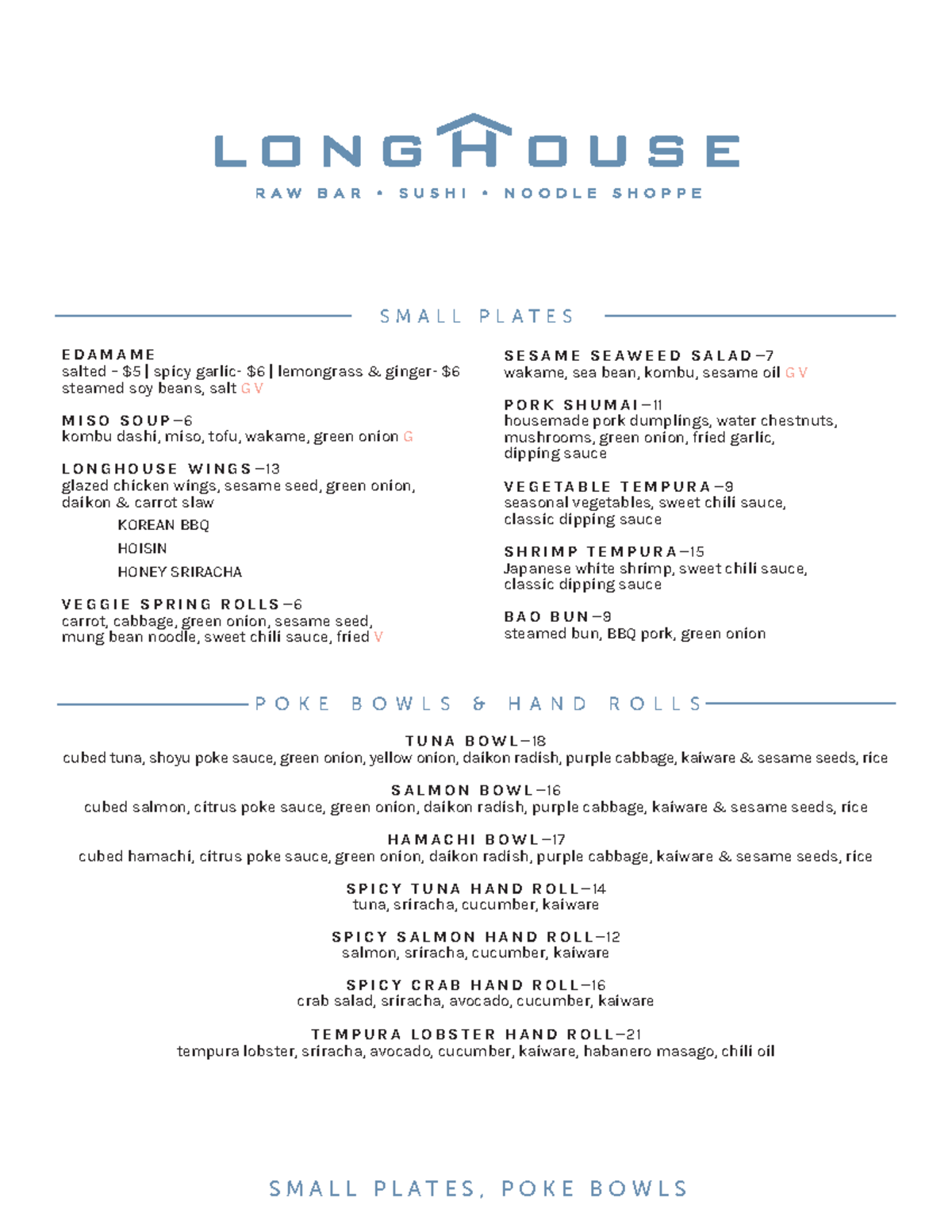 Longhouse-menu - Memu - S M A L L P L A T E S S M A L L P L A T E S , P ...