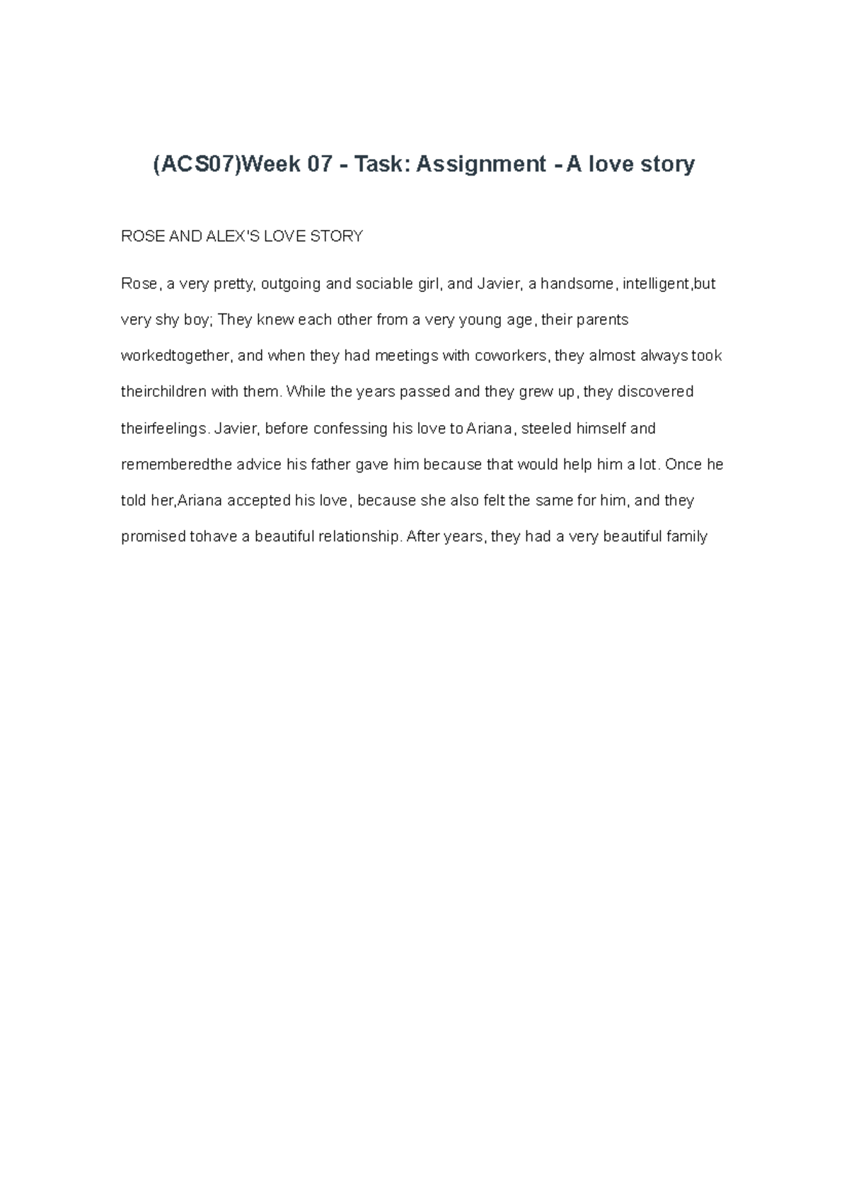 Morales Bermudez Lopez Frank Matheus U20228884 - (ACS07)Week 07 - Task: Assignment - A love ...