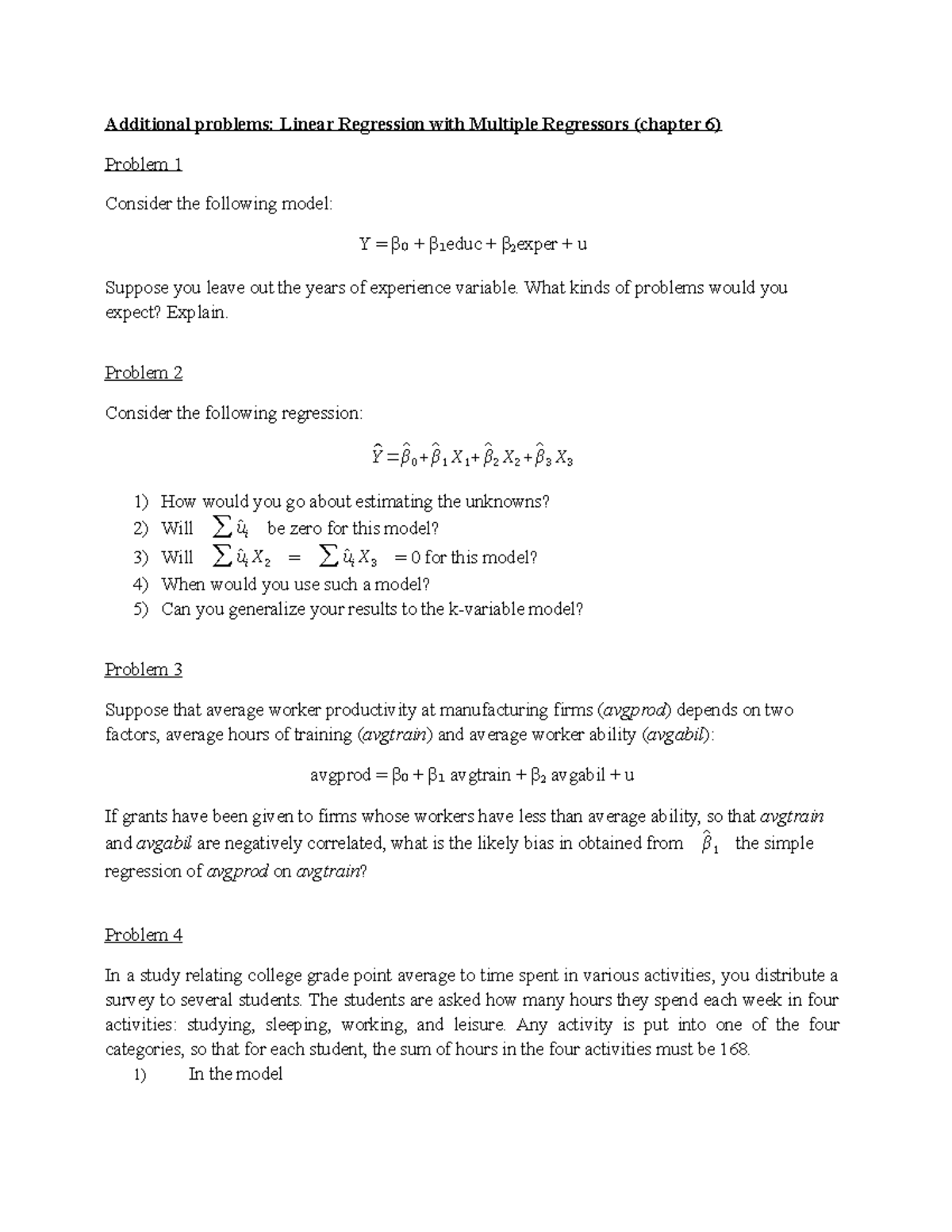 Additional problems 2 - What kinds of problems would you expect ...