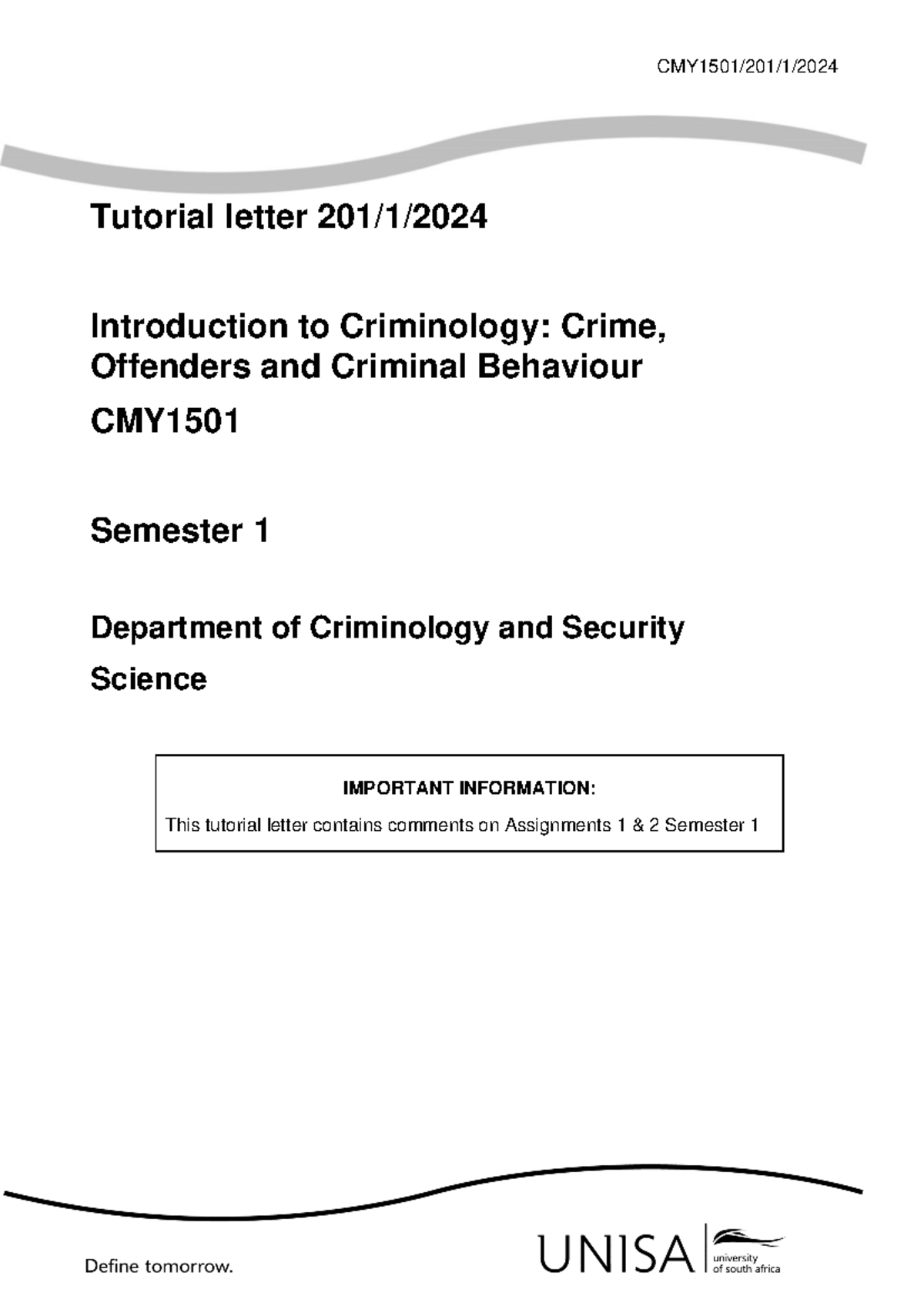 Cmy1501 exams questions 2024 - CMY 1501 /201/ 1 / 2024 Tutorial letter ...