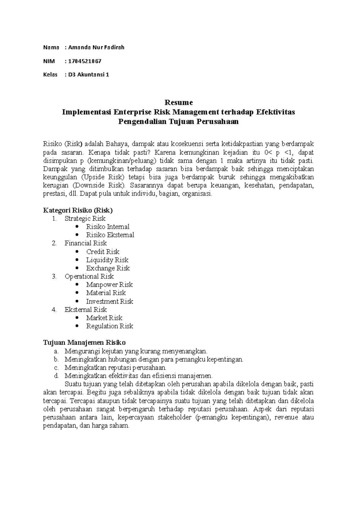 Resume Praktisi PPA docx - Nama : Amanda Nur Fadirah NIM : 1704521067 Kelas : D3 Akuntansi 1 ...