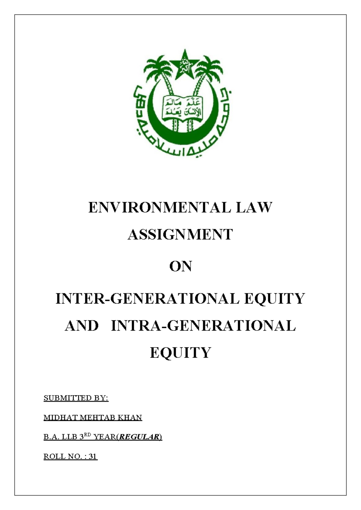 Environmental-law-assignment-on-inter-generational-equity-and-intra ...