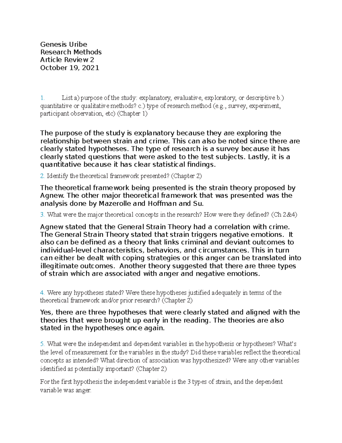 Article Review 2 - Genesis Uribe Research Methods Article Review 2 ...