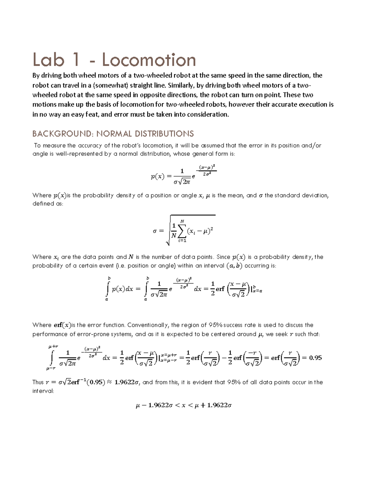Practical, Questions - Lab 1: Locomotion rn - By driving both wheel ...